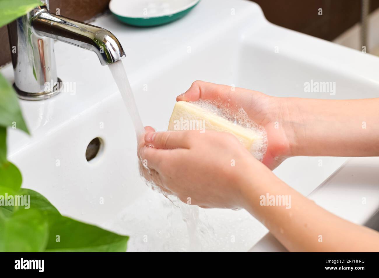 Child washing hands with soap and water. Hygiene concept. Protection ...