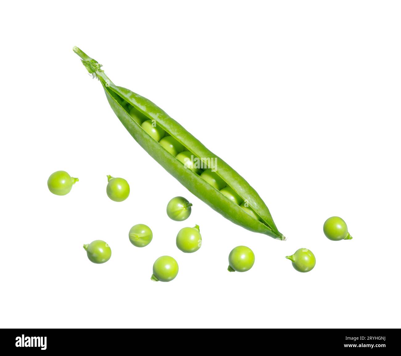 Fresh green peas isolated on white background. Pile of green wet pea ...