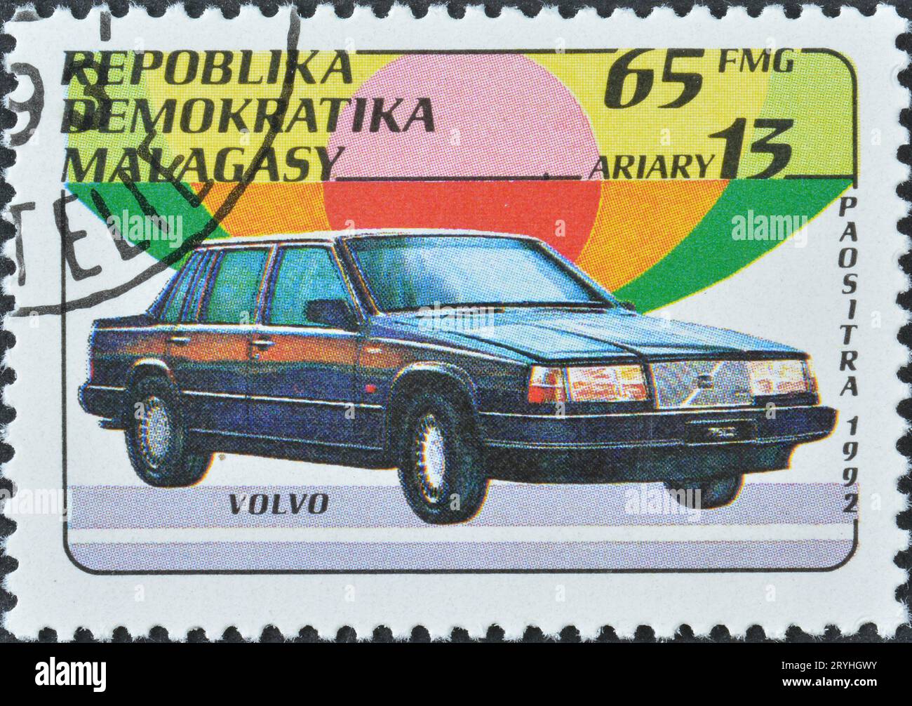 Cancelled postage stamp printed by Madagascar, that shows Volvo, circa ...