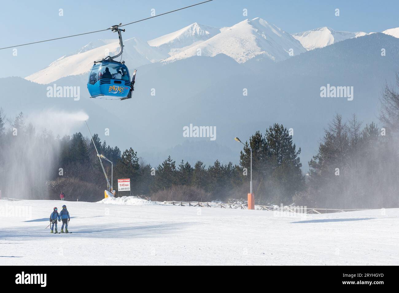 Ski resort Bansko, Bulgaria, cable car, ski road Stock Photo - Alamy