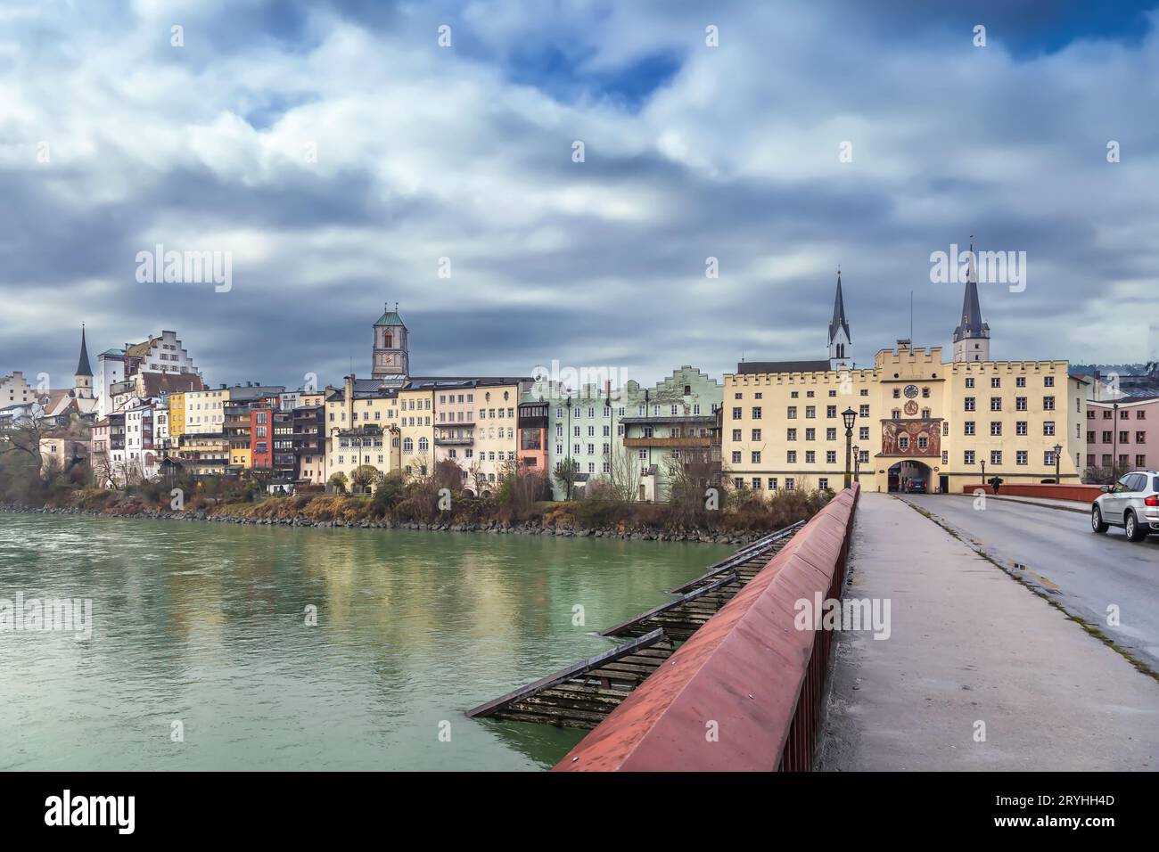 The inn river bridge wasserburg bavaria germany german architecture hi ...