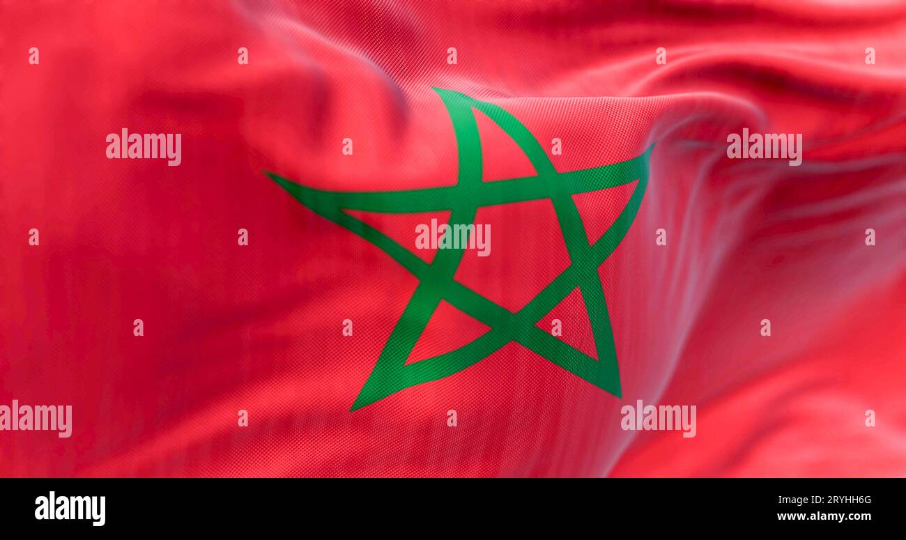 Detail of the Morocco national flag waving in the wind Stock Photo - Alamy
