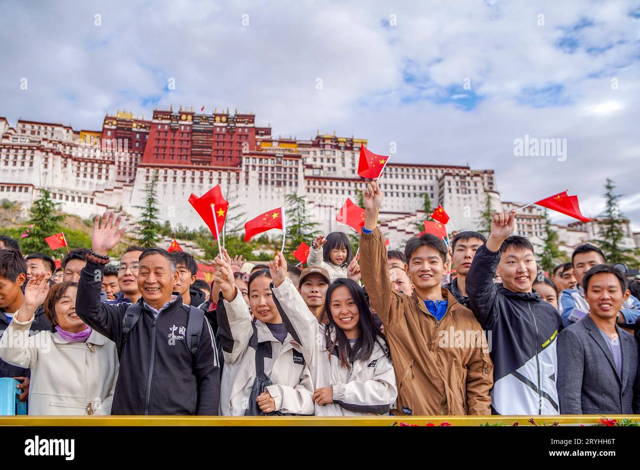Lhasa, China's Tibet Autonomous Region. 1st Oct, 2023. People attend a ...