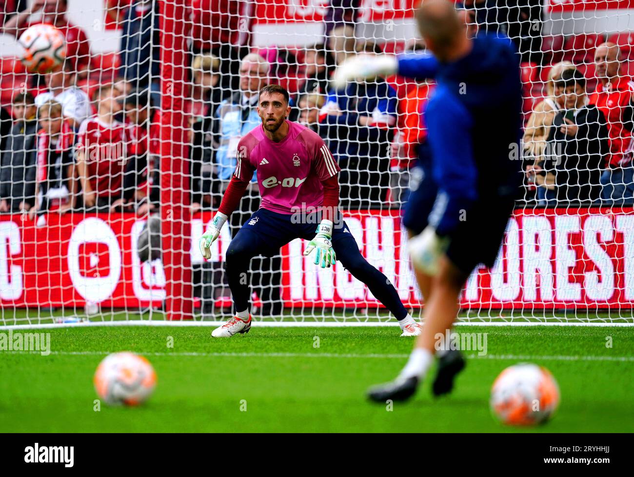 Nottingham Forest goalkeeper Matt Turner warms up ahead of the Premier ...