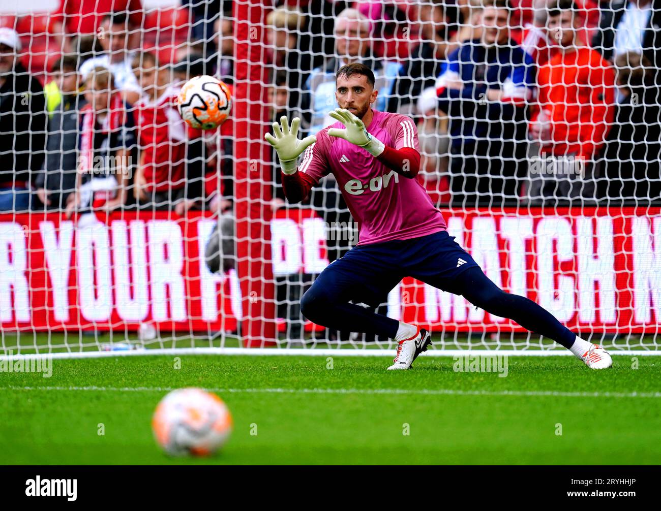 Nottingham Forest goalkeeper Matt Turner warms up ahead of the Premier ...