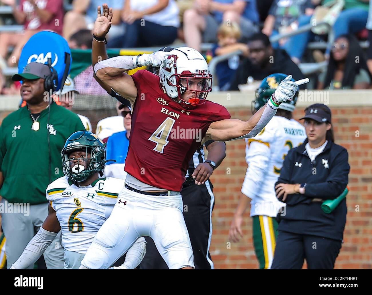 September 30, 2023: Elon University junior Chandler Brayboy (4) signals ...