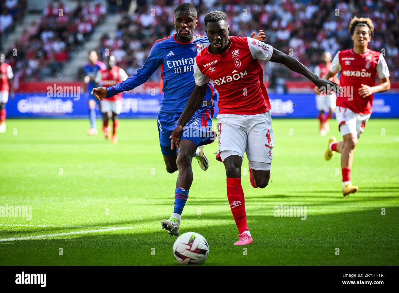 Clinton MATA of Lyon and Mohamed DARAMY of Reims during the French ...