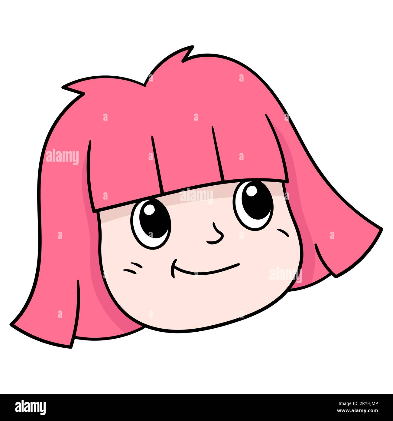 pink haired girl head with a pretty face, vector illustration carton ...