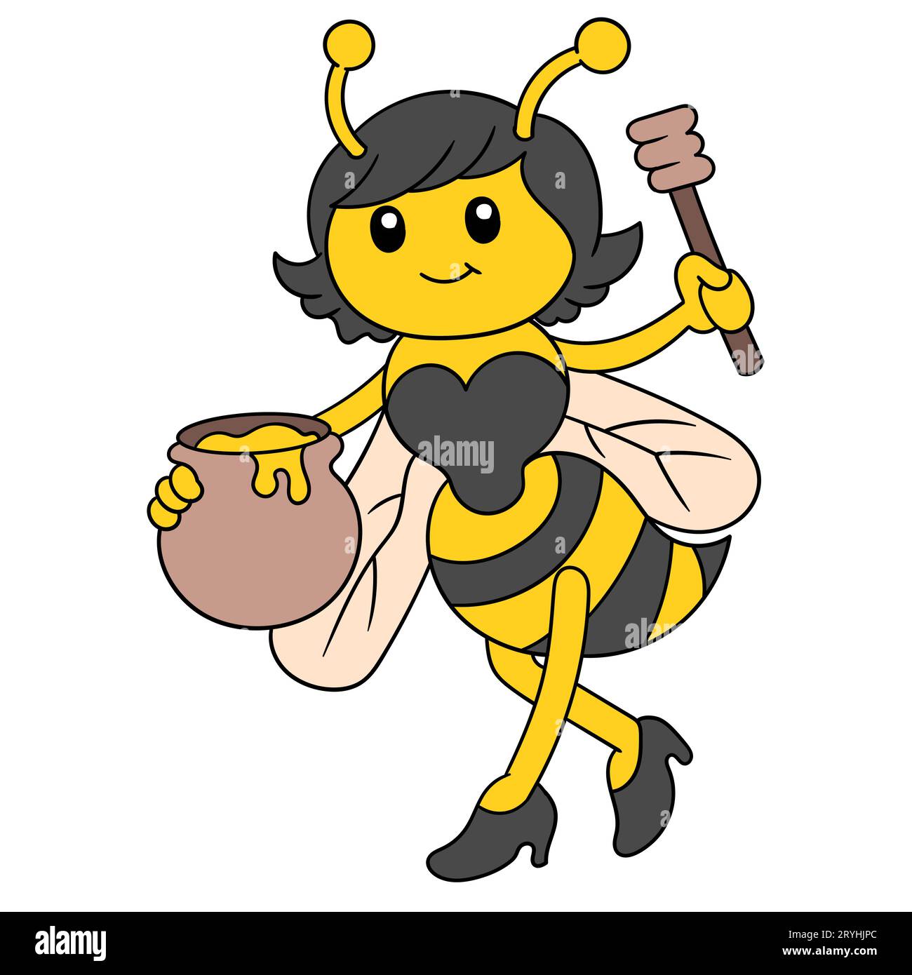 The female bee is carrying a barrel filled with natural honeyt, vector ...