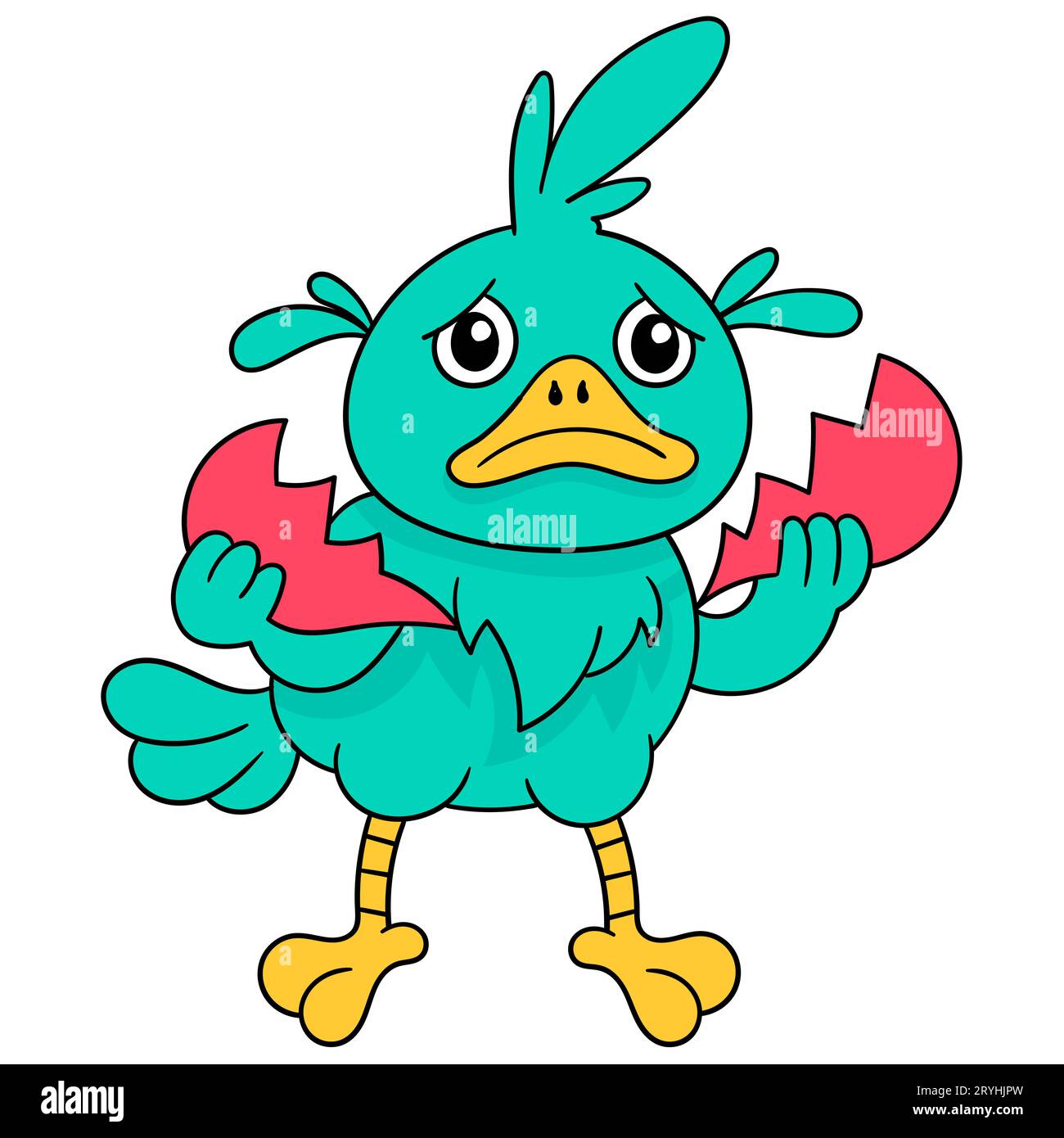 The little bird is sad and gloomy with a broken heart, vector ...