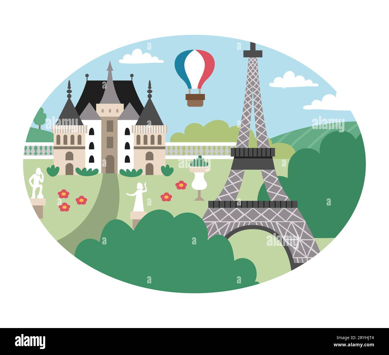 Vector Paris landscape illustration. French capital city scene with ...
