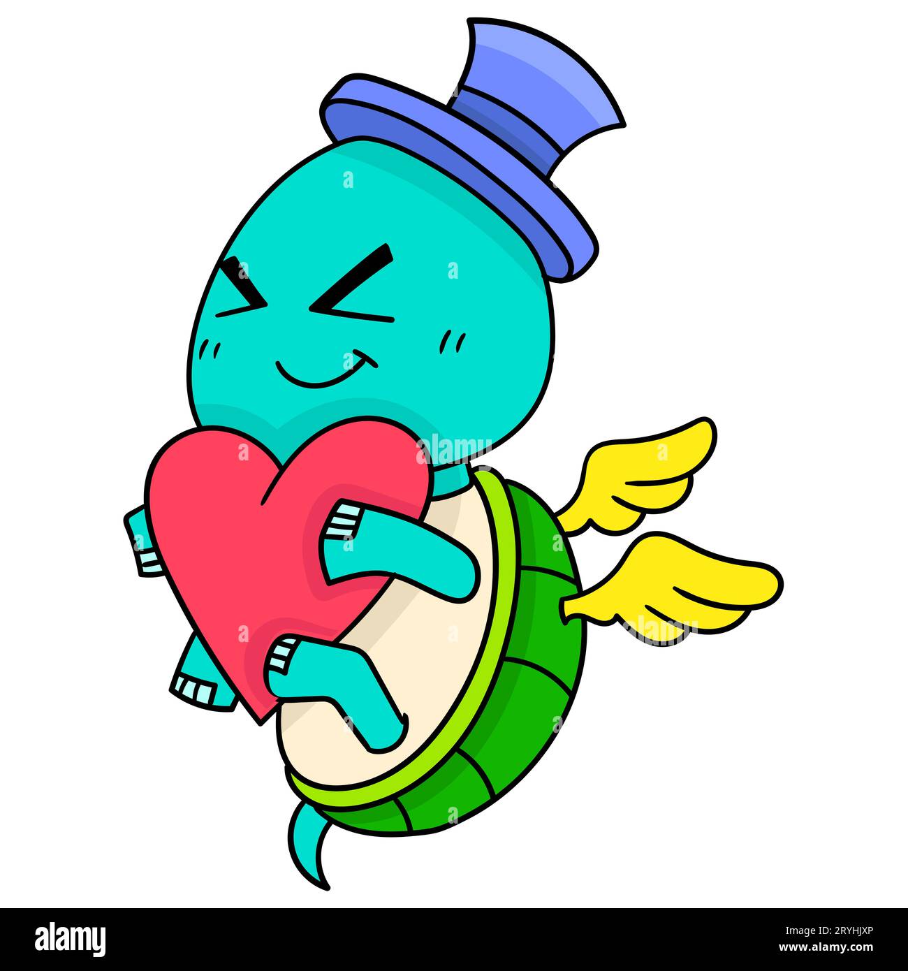 animal winged turtle holding a heart is happily falling in love, vector ...