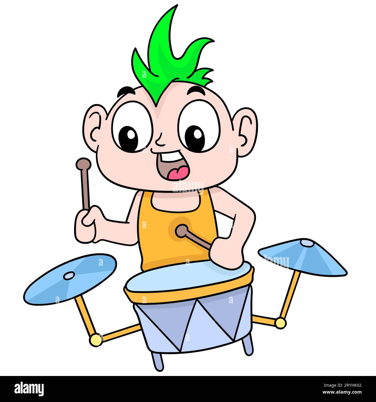 boy punk playing cool stylish drum music, vector illustration art ...