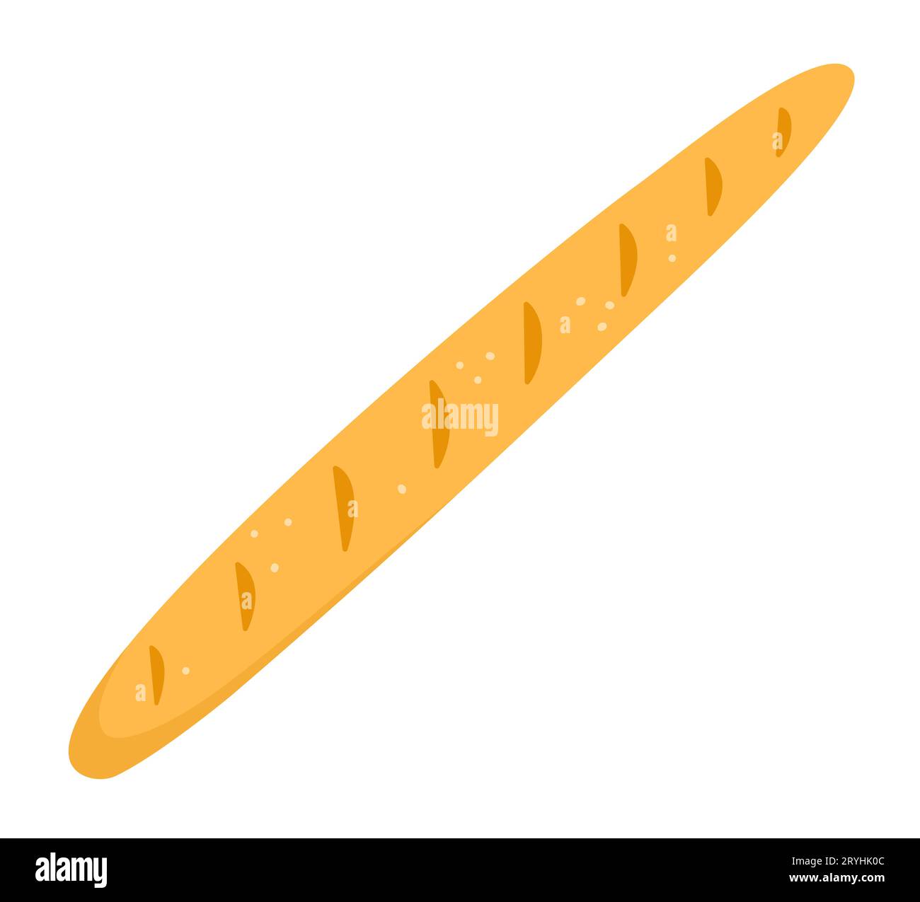 Vector flat baguette illustration. French bread icon. Breakfast roll ...