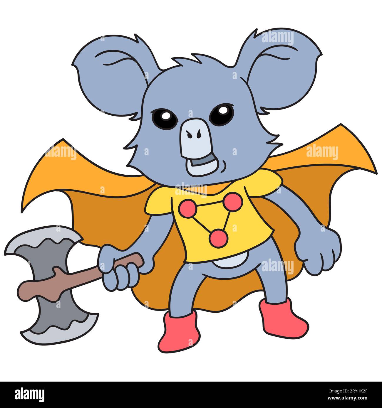 the koala animal is in the role of a superhero carrying a big ax weapon ...