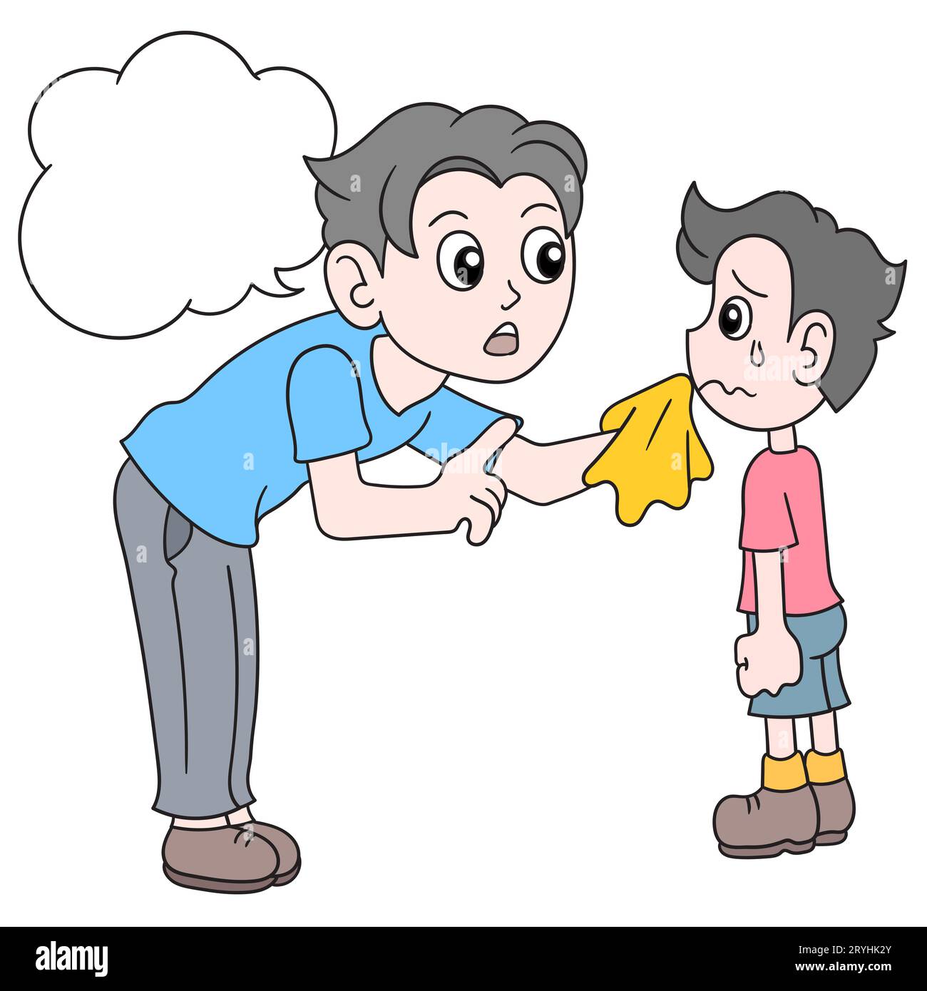 father is comforting his son who is sad, vector illustration art ...