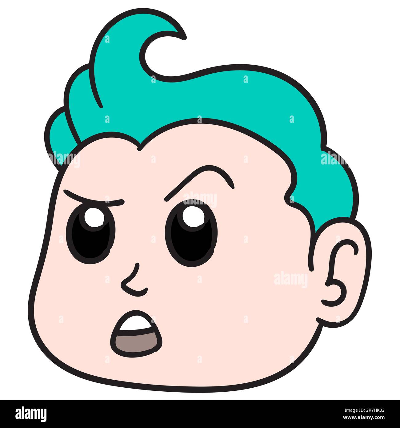 the head of the green haired boy with an angry face gawked, vector ...