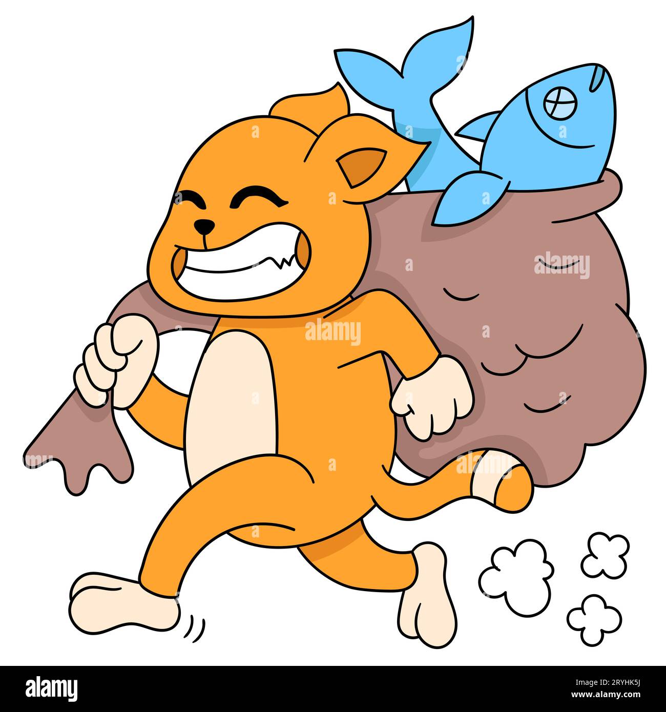 greedy cat carrying a sack of salted fish, vector illustration art ...