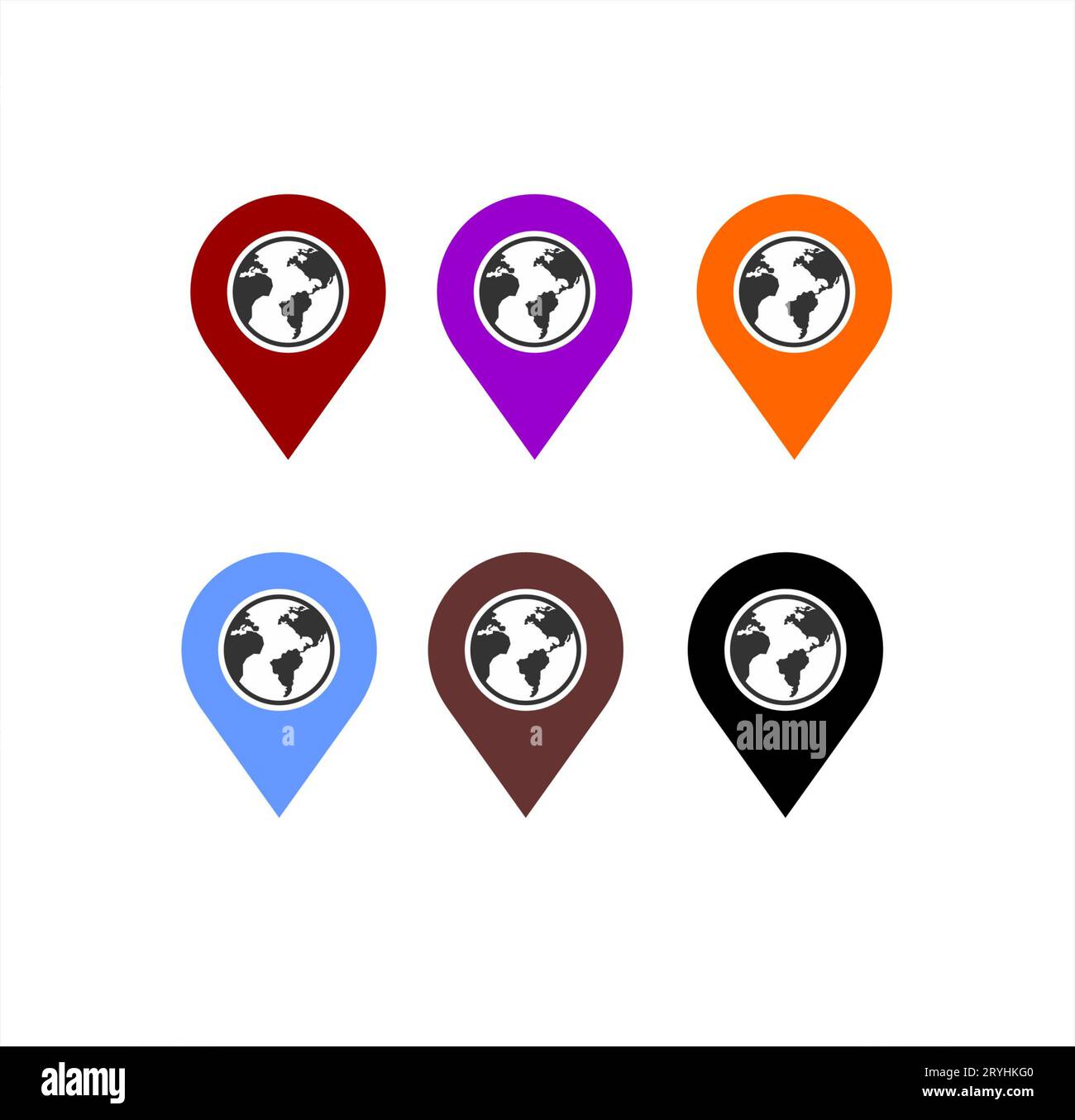 set colorful map pointer with globe image icon Stock Photo - Alamy