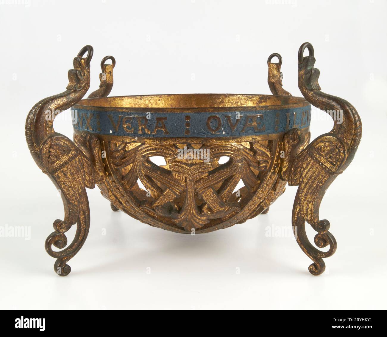 French mid 19thc. Gothic Revival gilt bronze reticulated bowl with ...