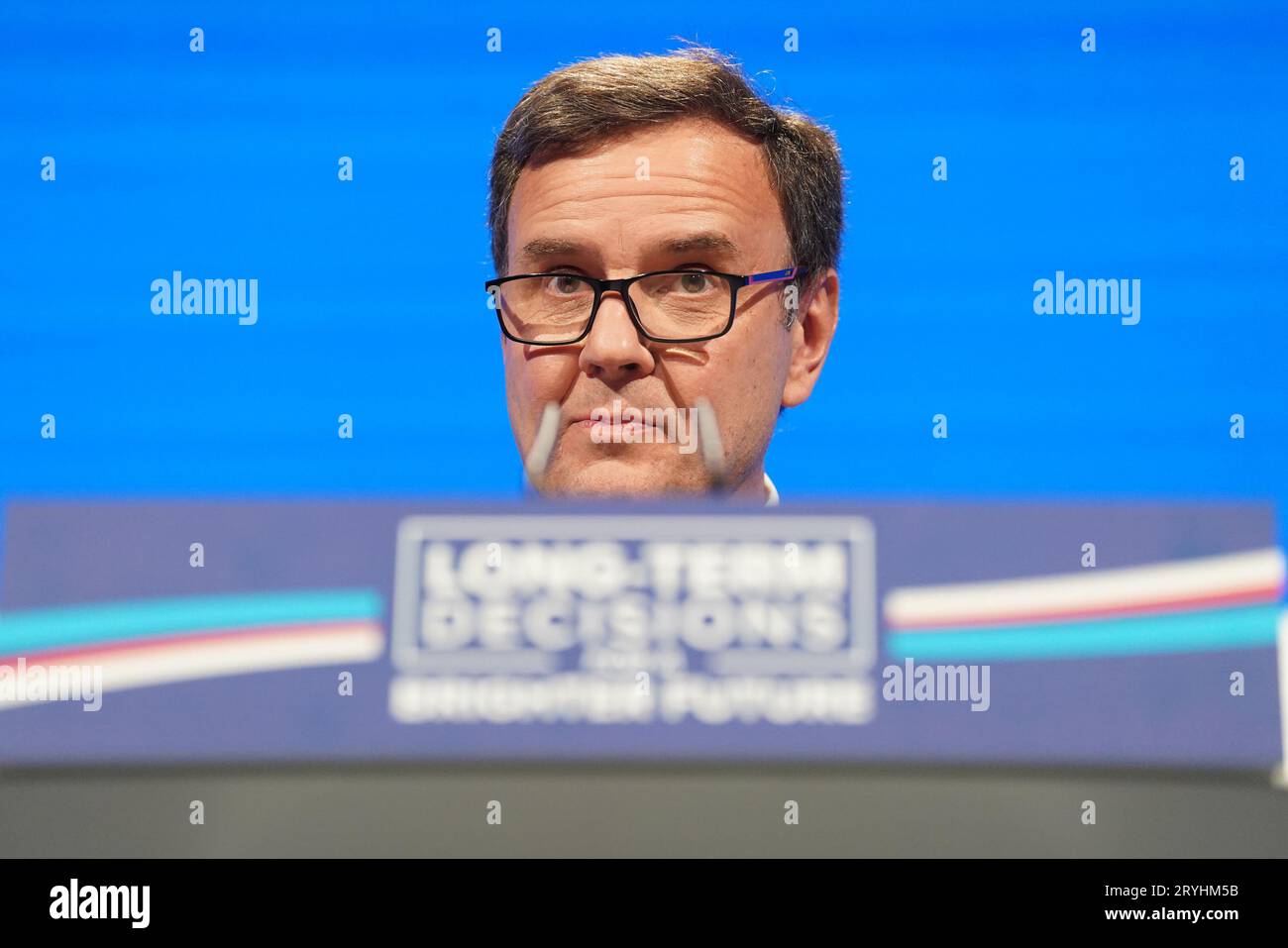 Chairman of the Conservative Party Greg Hands speaks during the ...