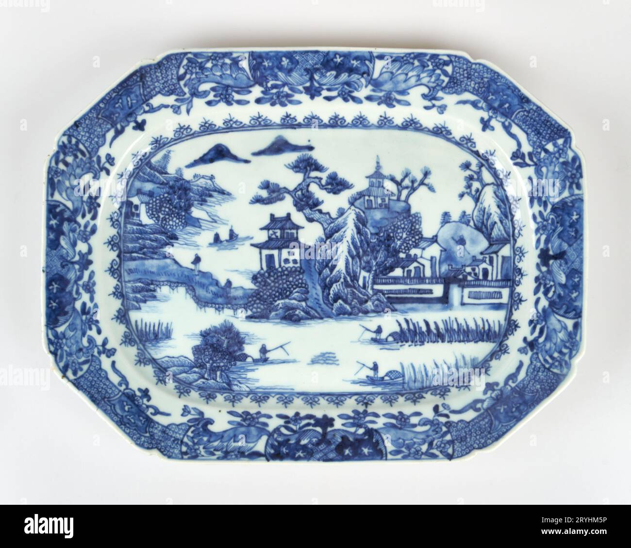 Large antique 18th-19 century Chinese blue and white porcelain oblong ...