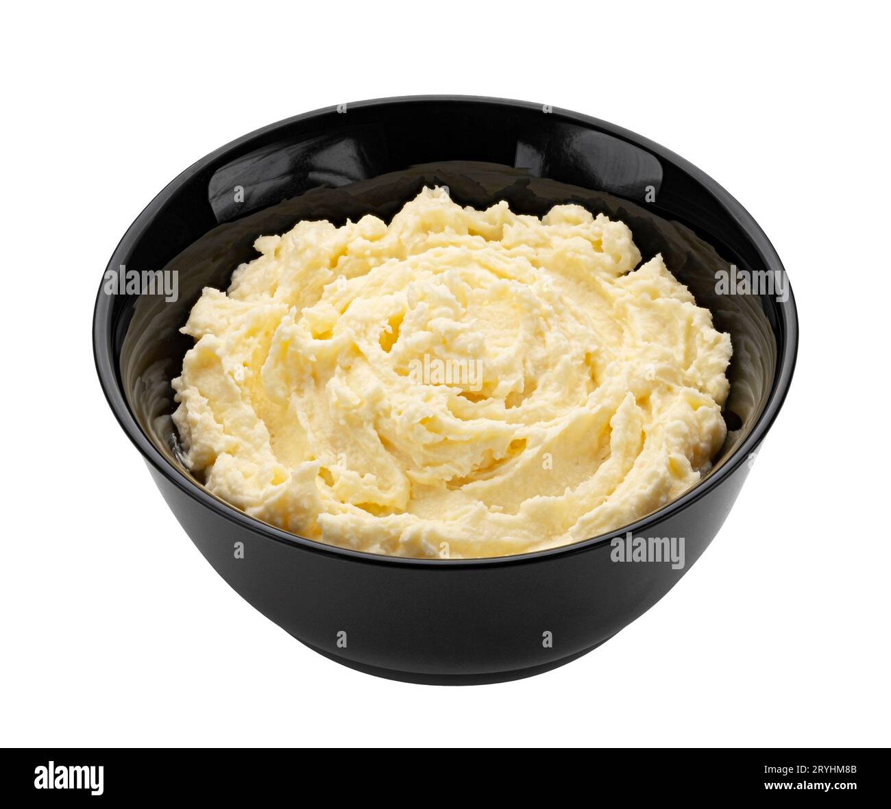 Mashed potato in black bowl isolated on white background Stock Photo ...