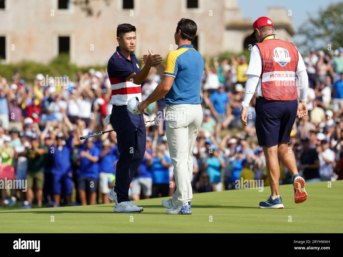 Team Europe's Viktor Hovland after winning his singles match against ...