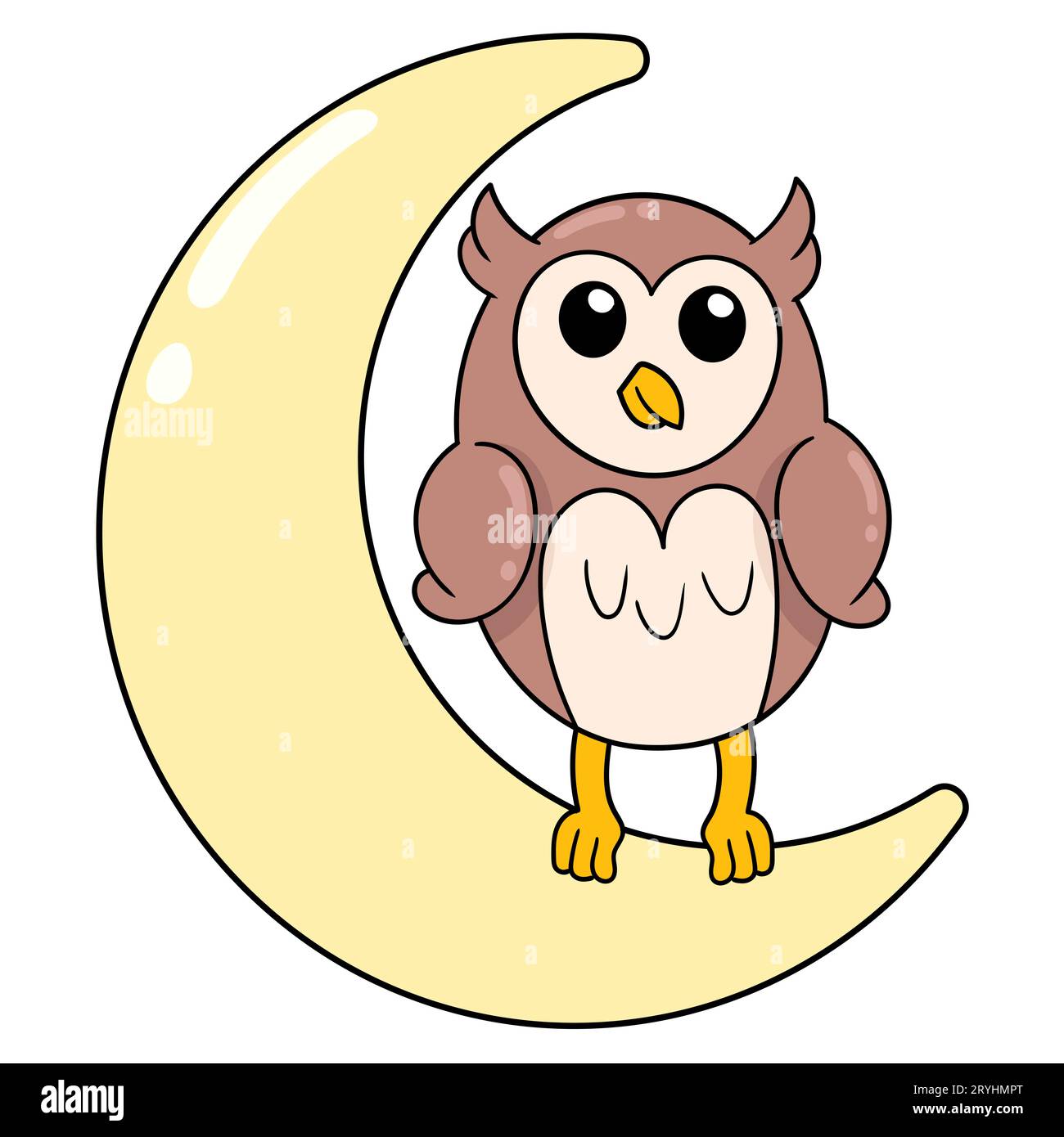 owl perched on the crescent moon at night, vector illustration art ...