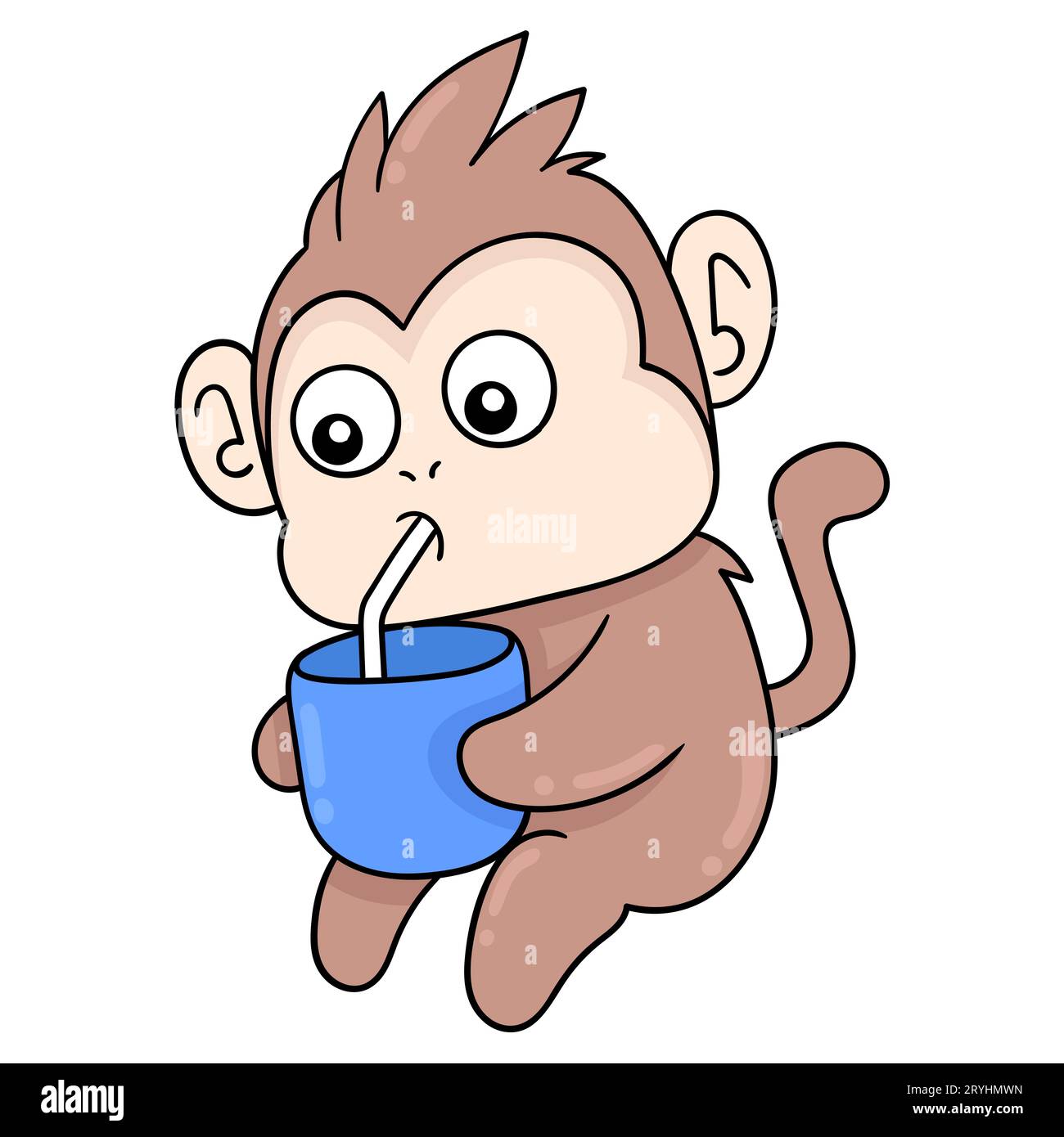little monkey is sitting drinking milk from a straw, vector ...