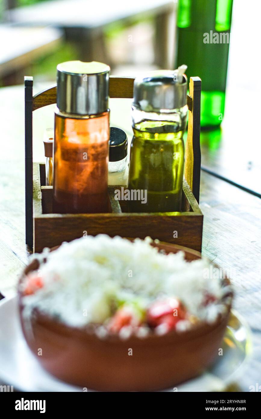 Salad with tomato and cucumber (sopska salata) Vinica, Macedonia Stock ...