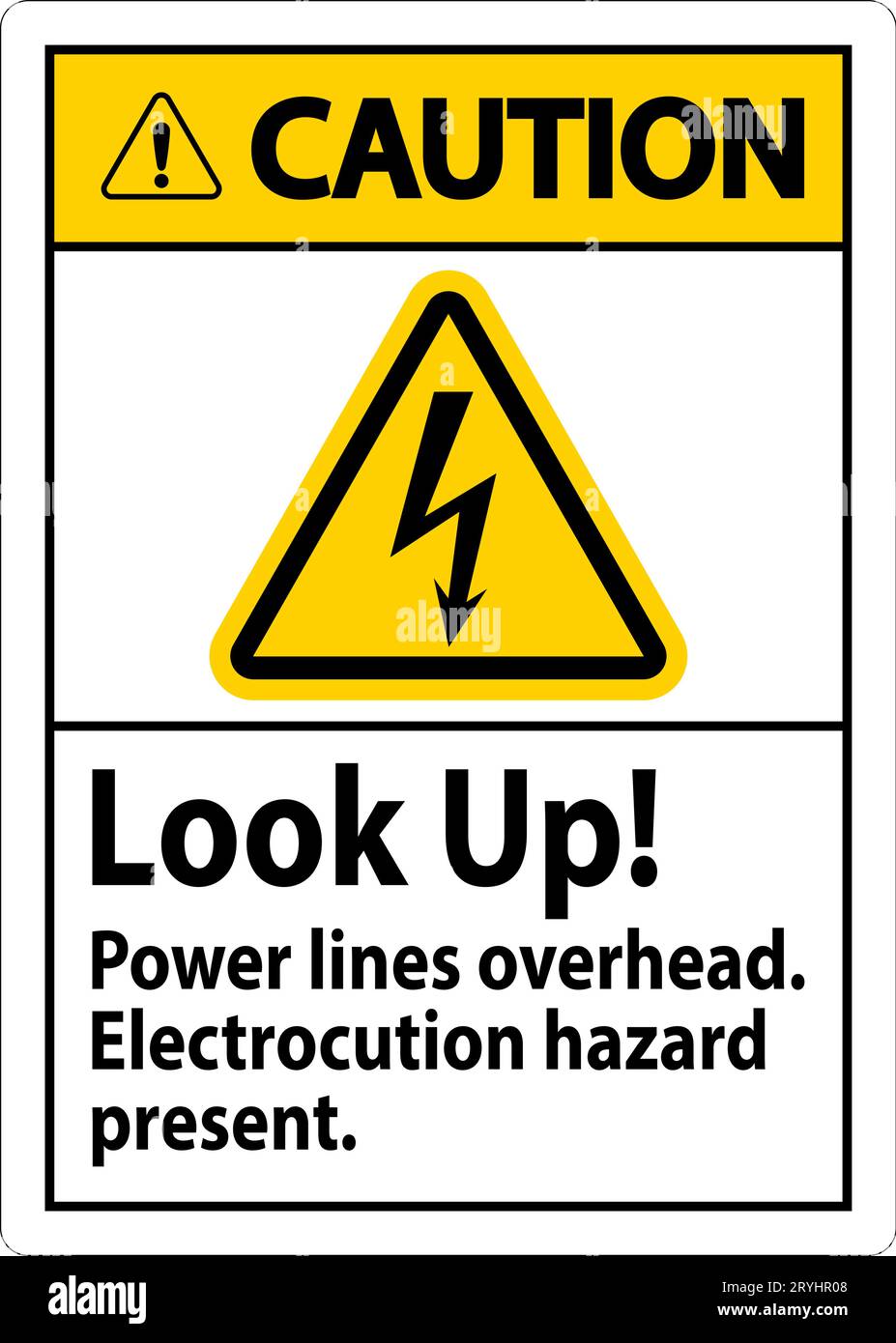 Caution sign look up power lines overhead hi-res stock photography and ...