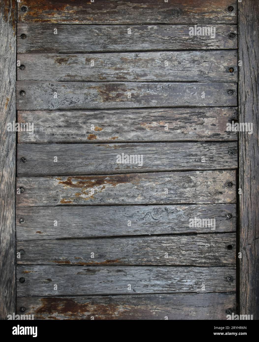 Close up background of old vintage weathered wooden planks or logs ...