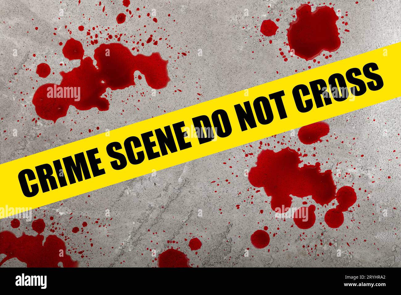 Yellow police barricade tape over blood stains Stock Photo - Alamy