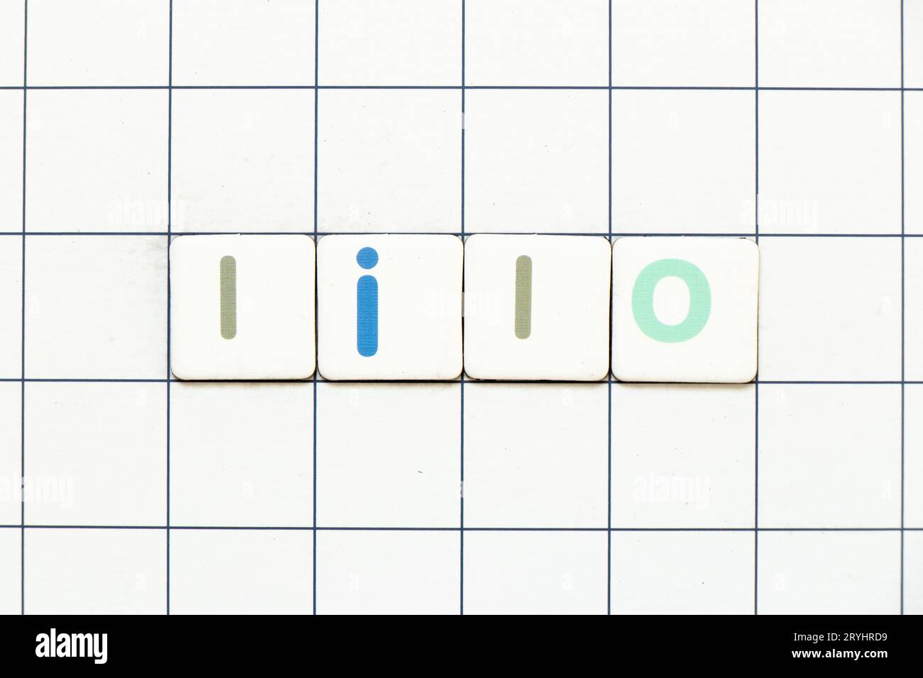 Colorful tile letter in word LILO (abbreviation of last in last out) on ...