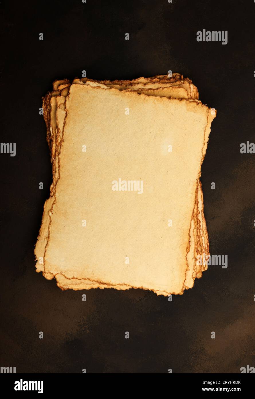 Close up stack of several blank old antique vintage brown paper ...