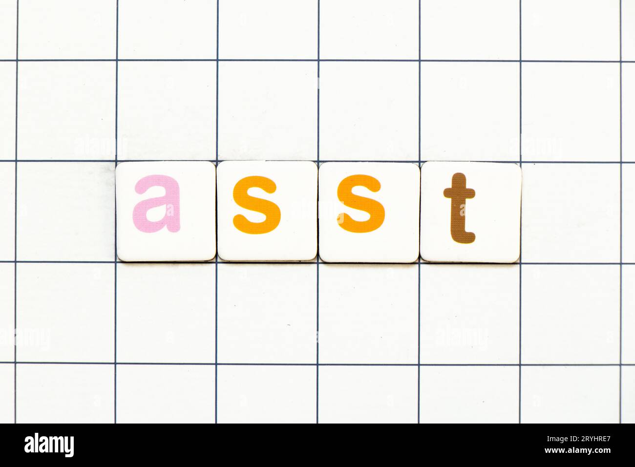 Colorful tile letter in word ASST (abbreviation of assistant) on white ...