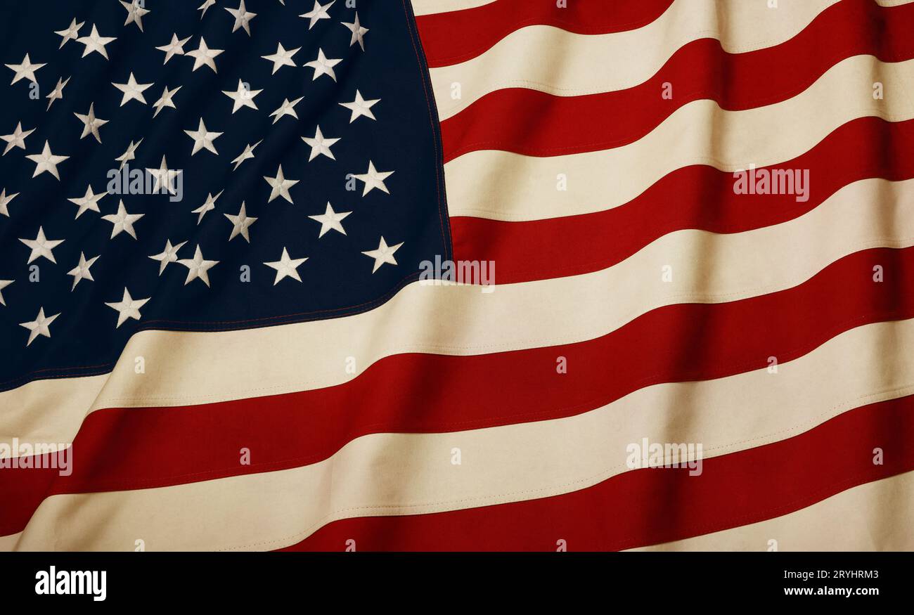Vintage embroidered cotton US American flag Stock Photo - Alamy