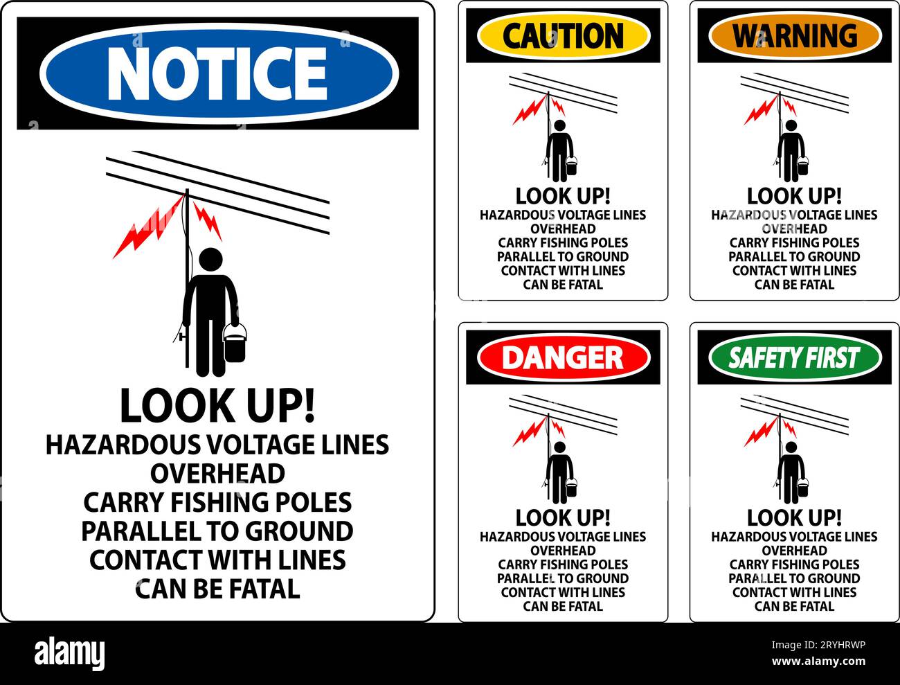 Danger Sign Look Up Hazardous Voltage Lines Overhead Stock Vector Image ...