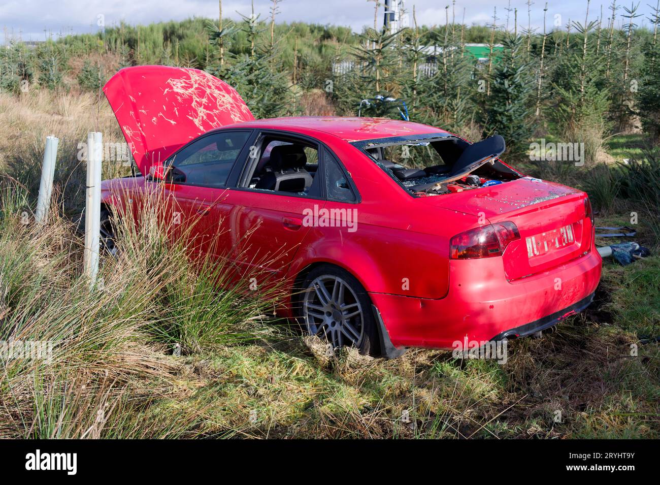 Car crash in rural countryside between Kilmacolm and Port Glasgow Stock ...