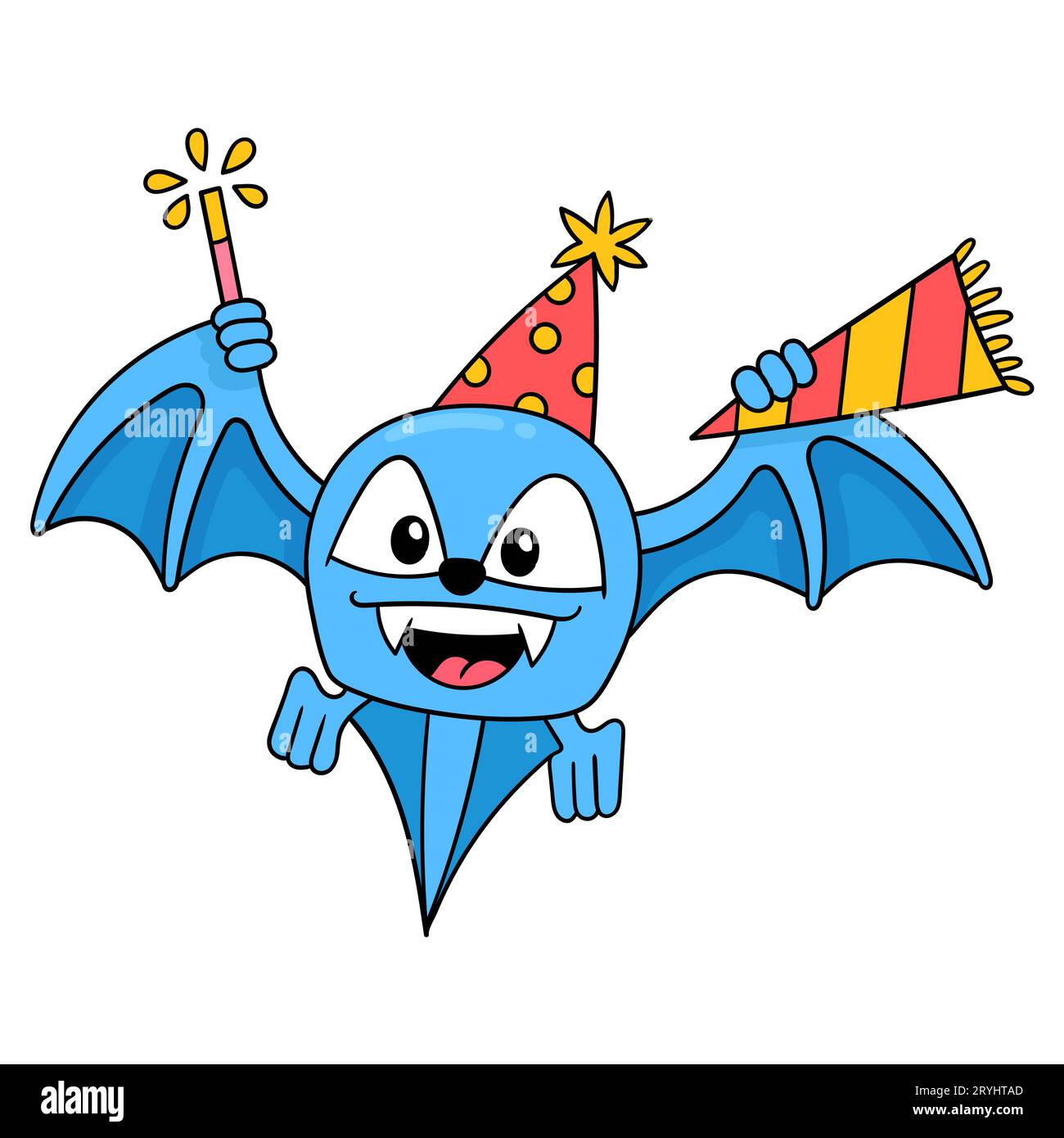 bats celebrating new year's party carrying fireworks and trumpets ...