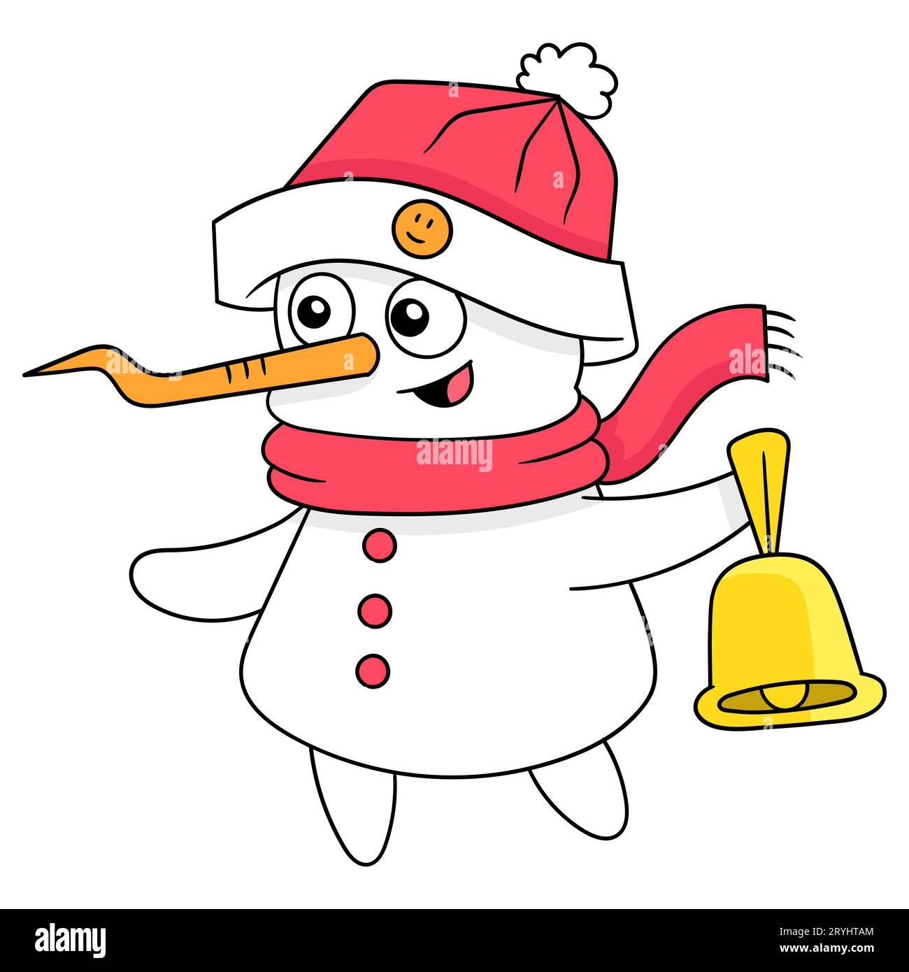 snowman is happy carrying christmas bells, vector illustration art ...