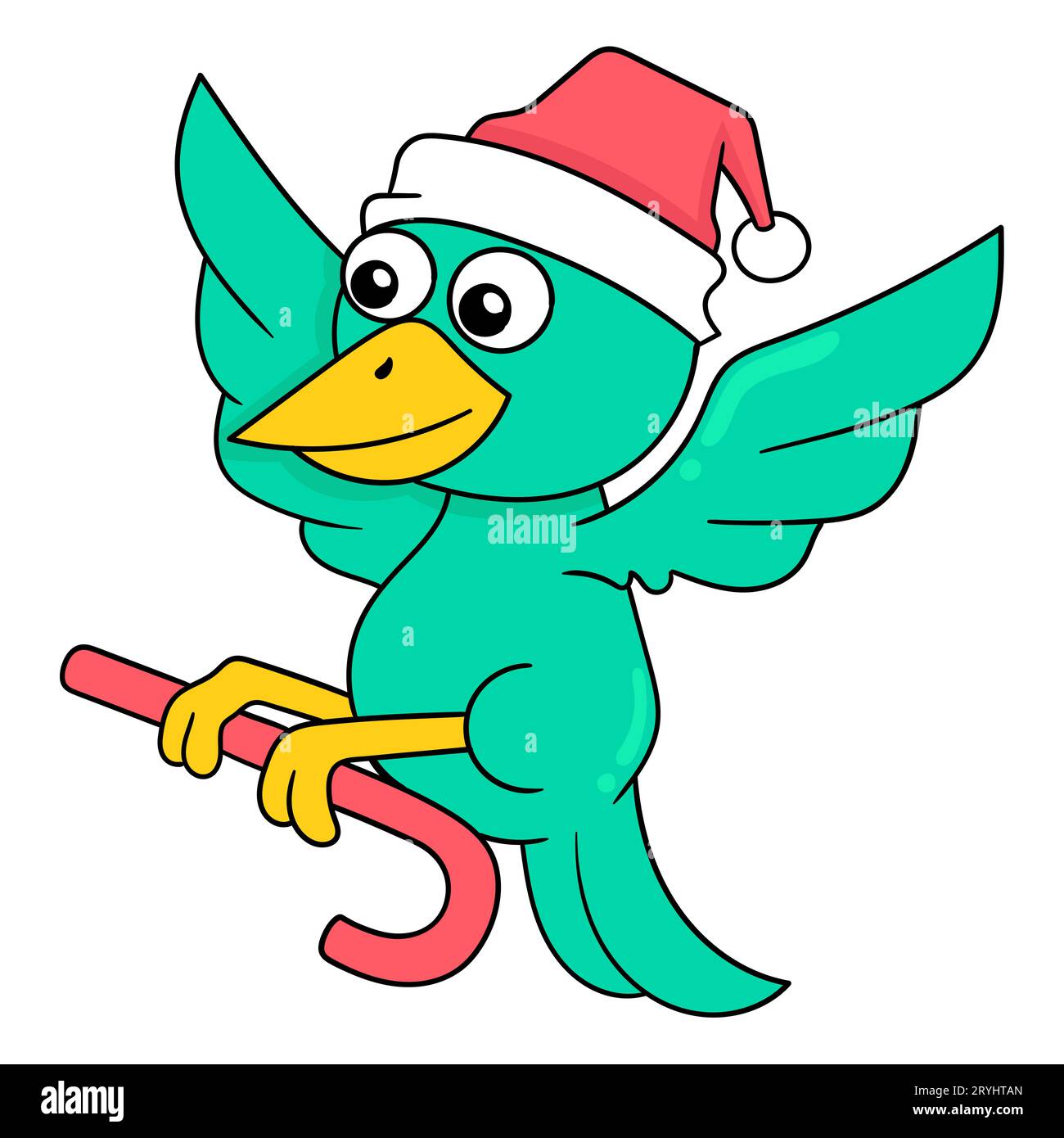 christmas bird flying with candy cane, vector illustration art. doodle ...