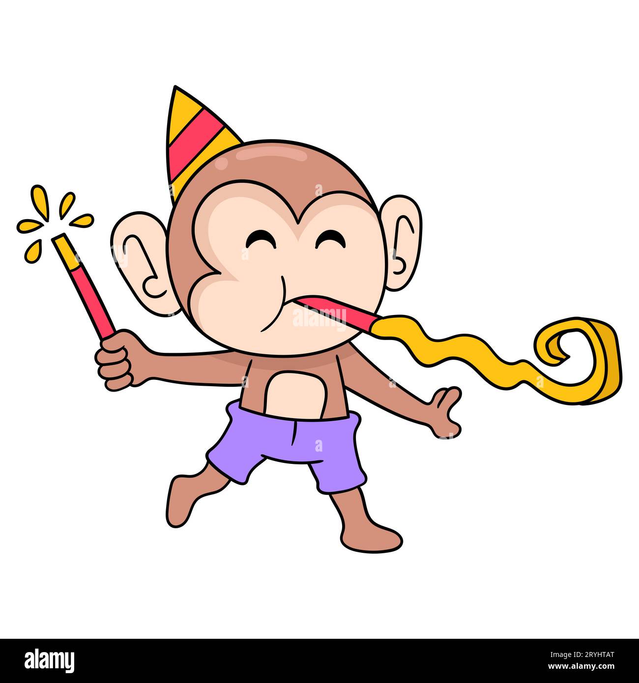 monkey is celebrating birthday and new year with party, vector ...