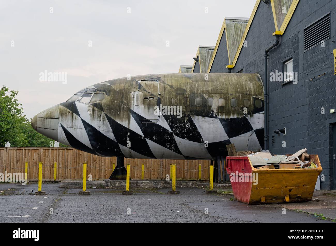 Airplane cockpit and front end outside a flight school for pilots Stock ...