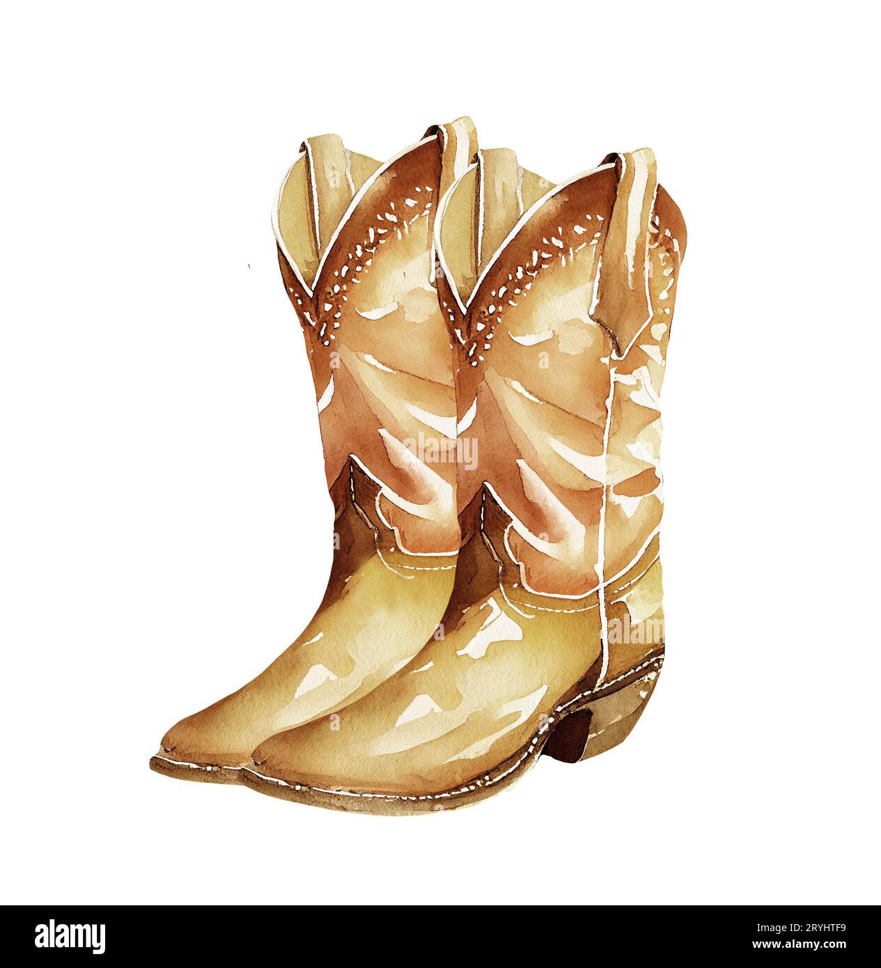 Watercolor cowboy boots. Farmhouse rastic clipart. Wils West ...