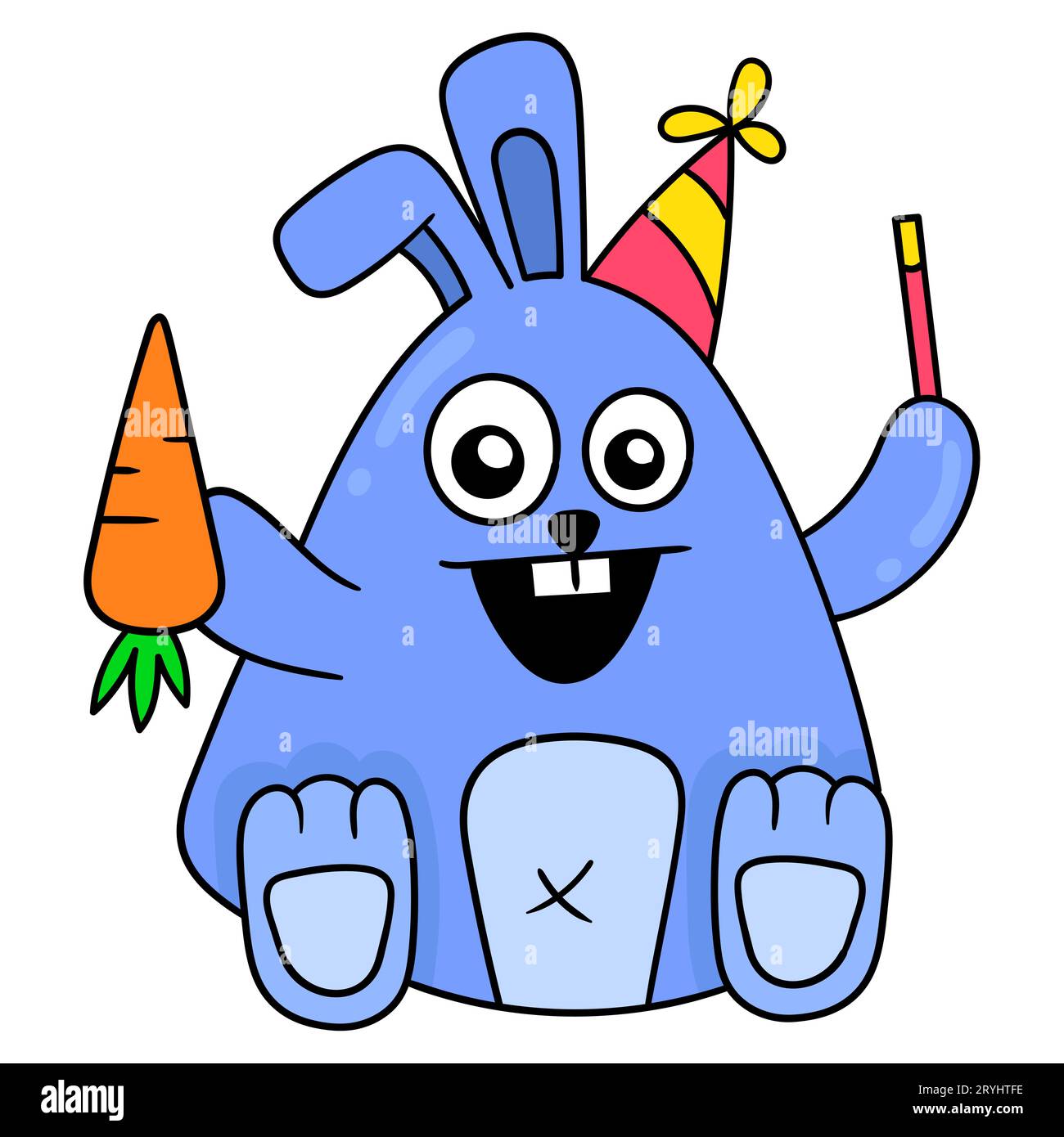 fat bunny celebrating new year party eating carrots, vector ...