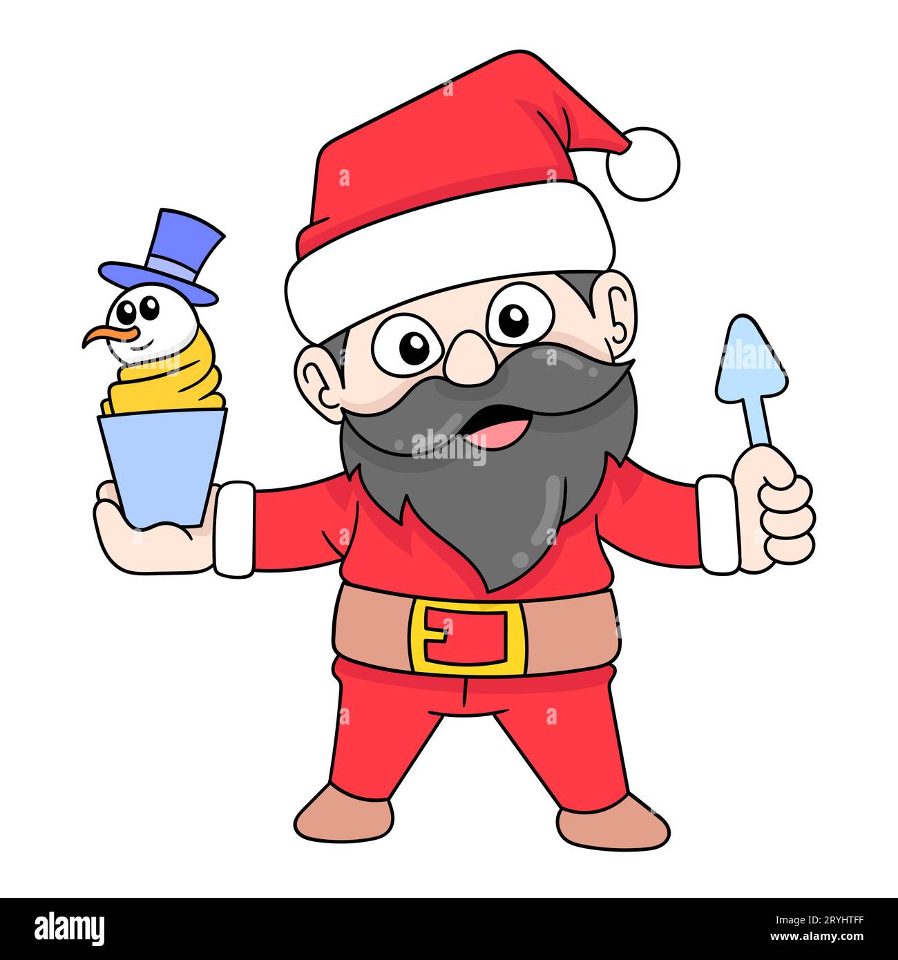santa claus is eating ice cream, vector illustration art. doodle icon ...