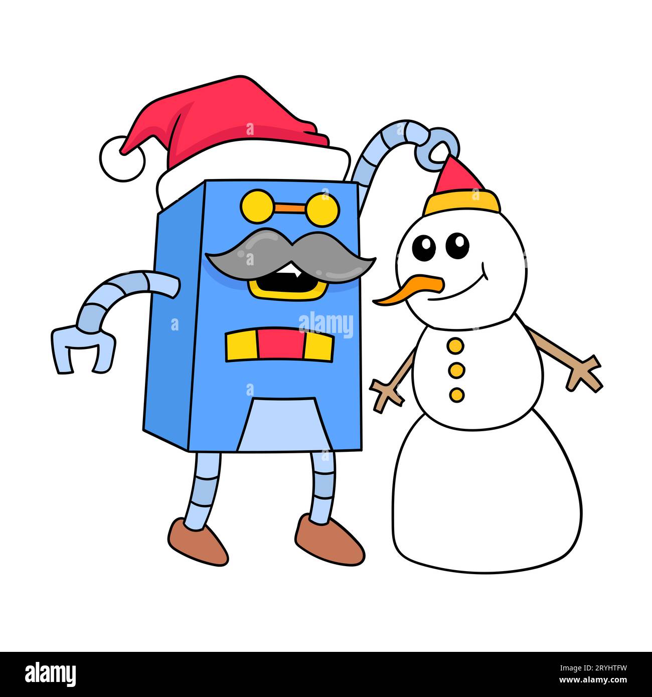 the robot is making a snowman during christmas winter, vector ...