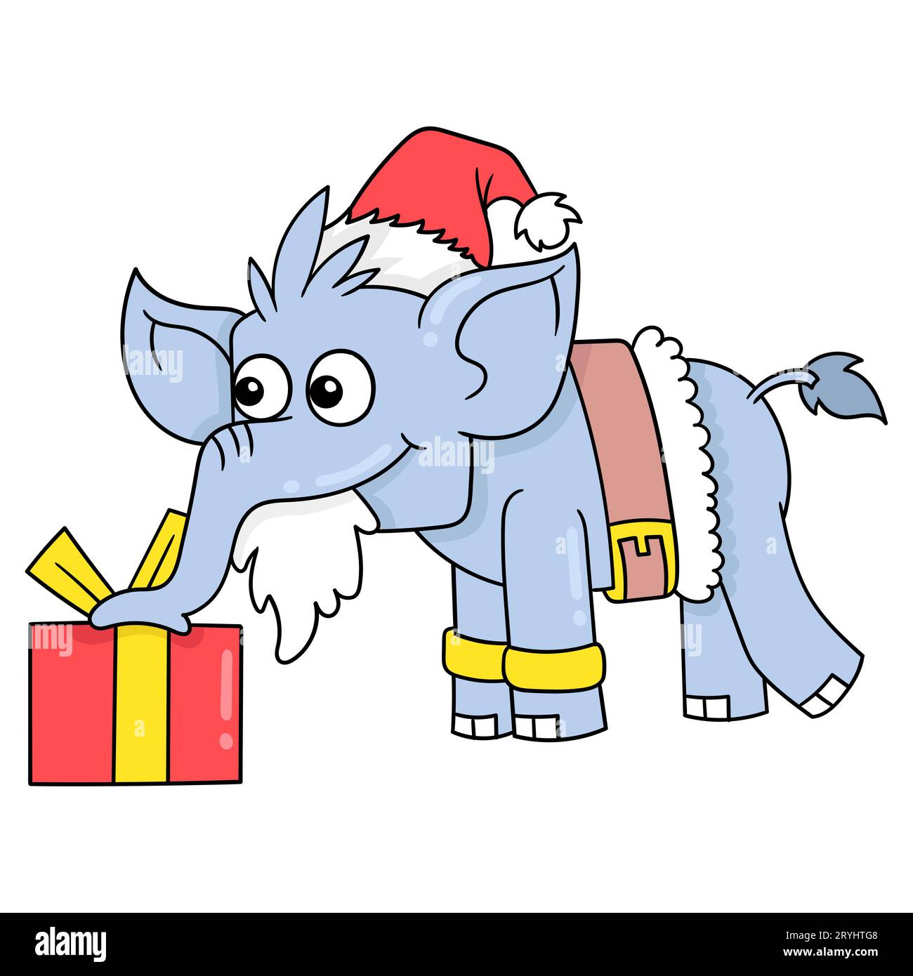elephant in santa claus costume bringing christmas present, vector ...